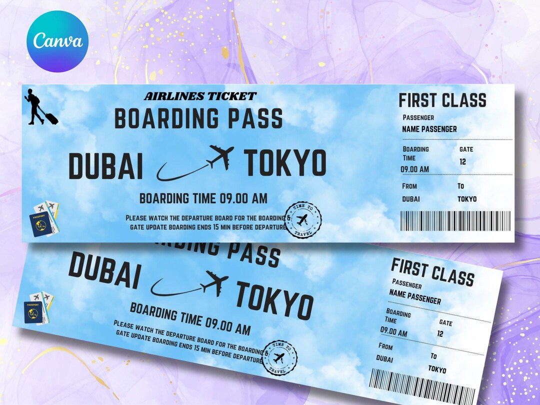 Printable Boarding Pass Airline Ticket Gift Surprise Trip Reveal ...
