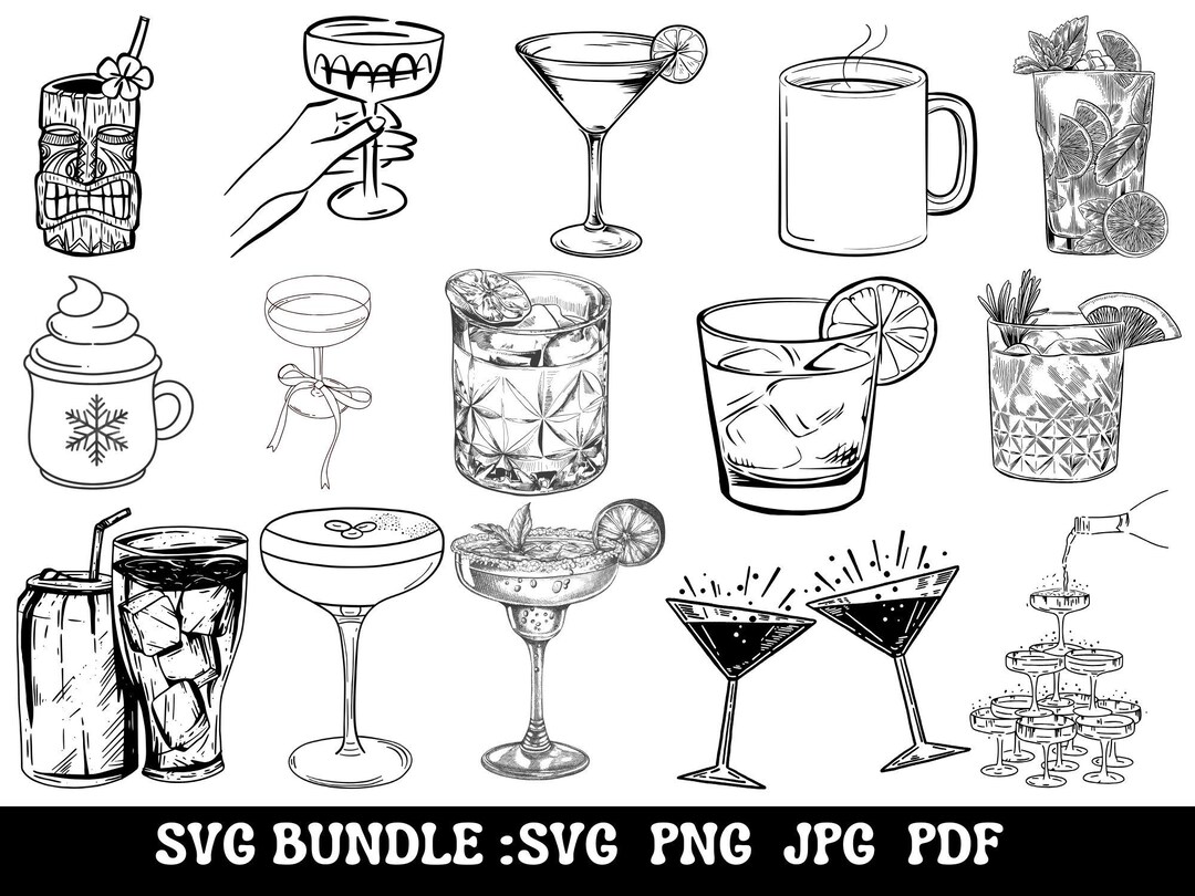 Hand Drawn Drink Illustrations SVG & PNG Files Cocktail Clip Art ...