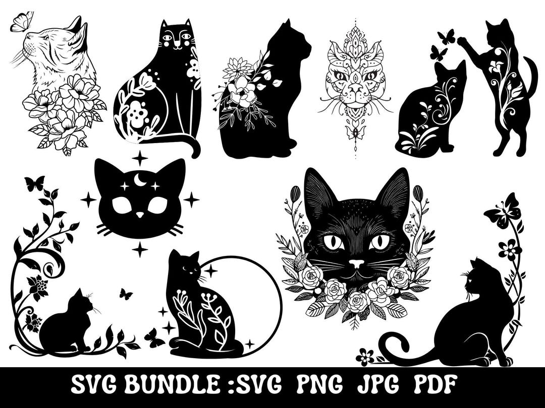 Floral Cat Svg, Cat Clipart, Cat Cut Files for Cricut, Cat Face Svg ...