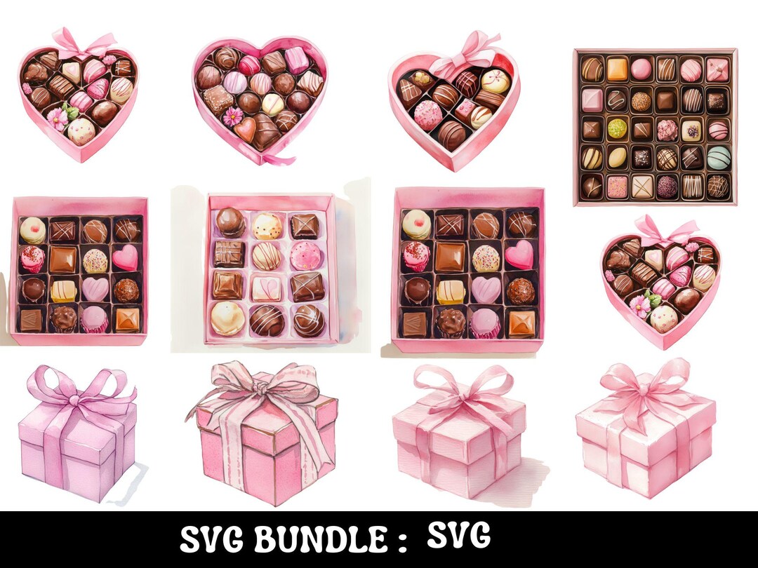 Watercolor Valentines Day Chocolate Box 11 PNG Clipart Bundle Desserts ...