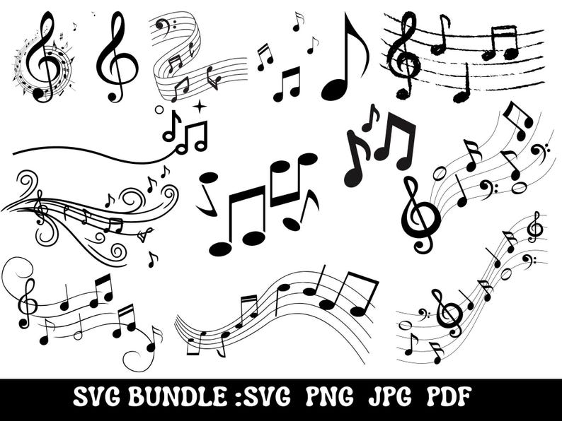 Music Notes Svg Bundle, Guitar Note Svg, Music Lover, Marching Band Svg ...
