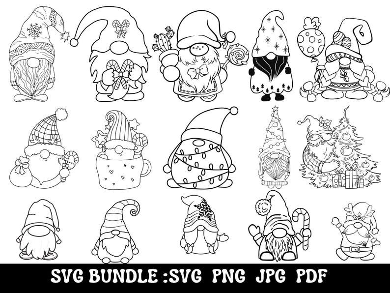 Christmas Gnome Bundle SVG for Cut File, Christmas Doodle, Hand Drawn ...