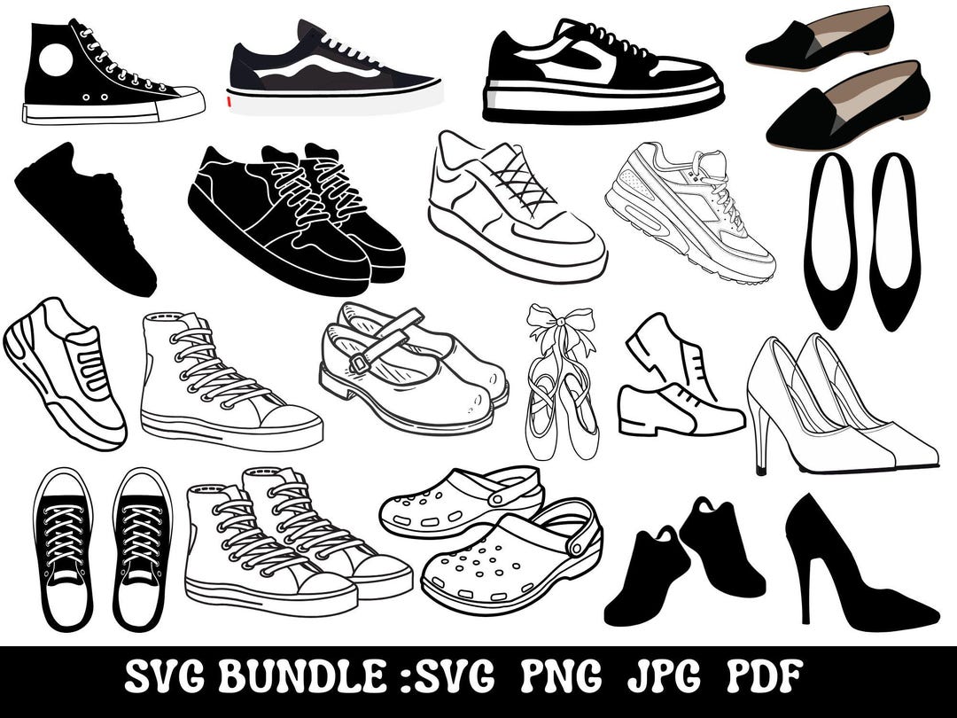 Shoes SVG, Shoe Svg, Sneaker Clipart, Footwear Cut Files for Silhouette ...