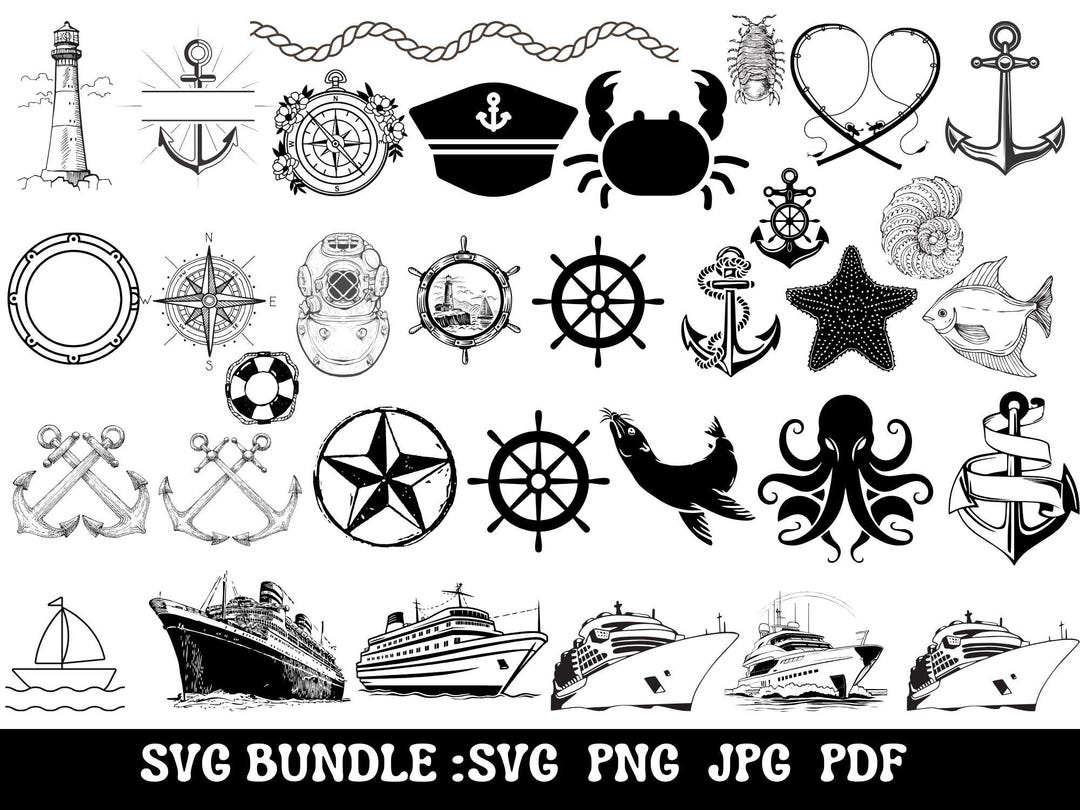 NAUTICAL SVG, Nautical Bundle Svg, Sailing Svg, Anchor Svg, Ocean Life ...