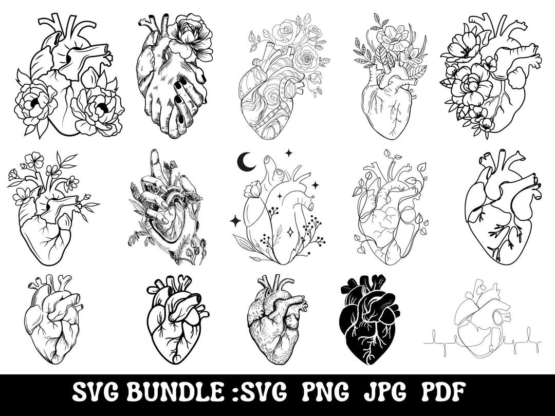 Anatomical Heart Svg Bundle, Flower Heart Svg, Nurse Life, Human Heart ...