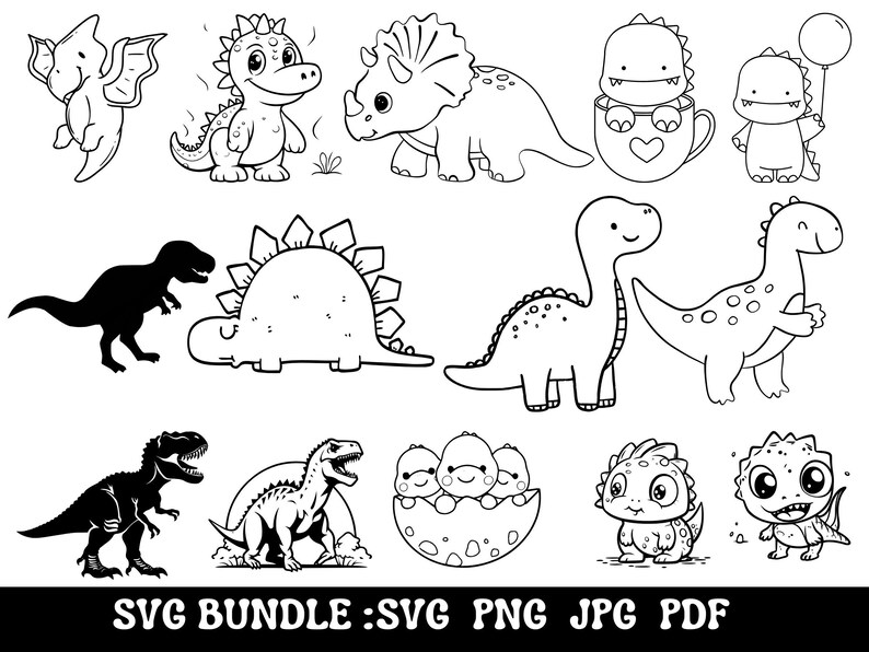 Dinosaur Svg Bundle, Cute Dinosaur Svg, Cartoon Dinosaur Svg, Dinosaur ...