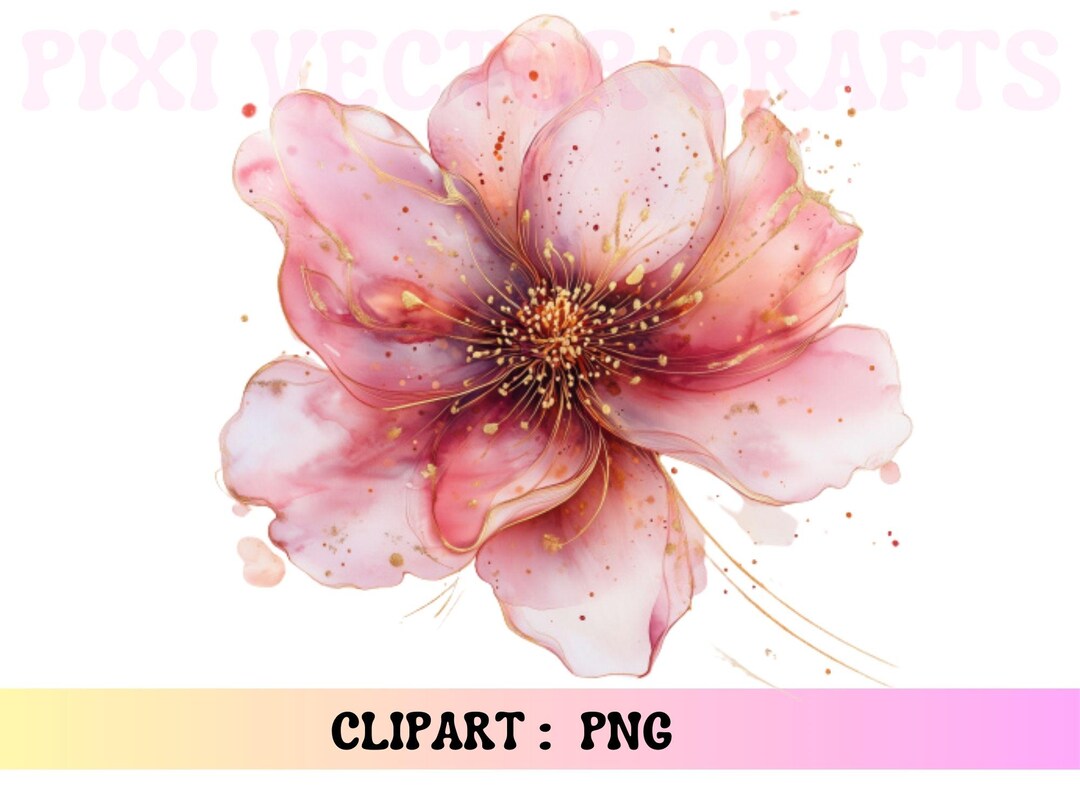 Abstract Flowers Clipart, Pink Gold Flower, Flowers Print, Printable ...