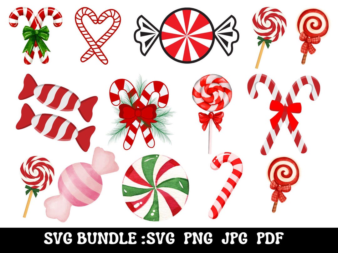 Candy Cane SVG, Candy Canes Clipart, Candy Cane With Bow, Christmas ...
