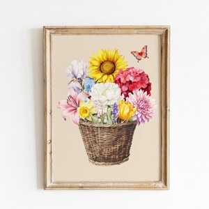 Personalized Flower Bouquet, Printable Floral Wall Art, Custom Birth ...