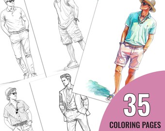 Fashionable Men's Outfits Coloring Book, 35 Printable Fashion Men Pages ...