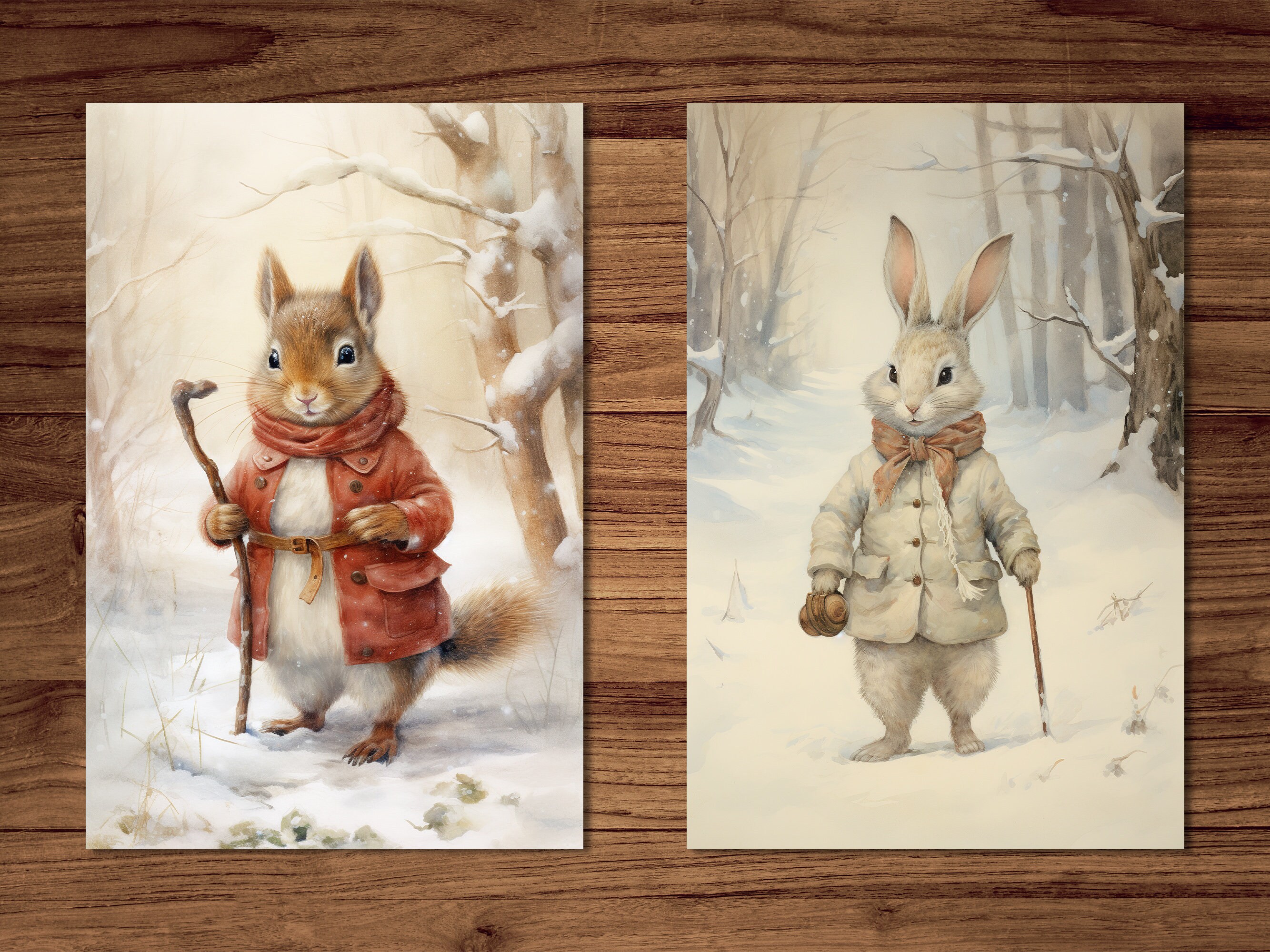 Winter Animals Postcards, 6 Printable Fantasy Postcard Digital Download ...