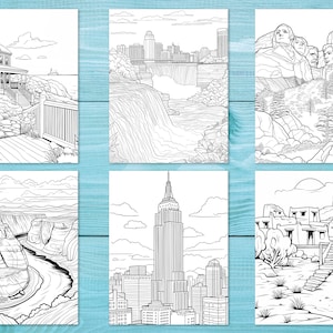 USA Landscape Coloring Pages, 40 Printable USA Landmarks Coloring Book ...