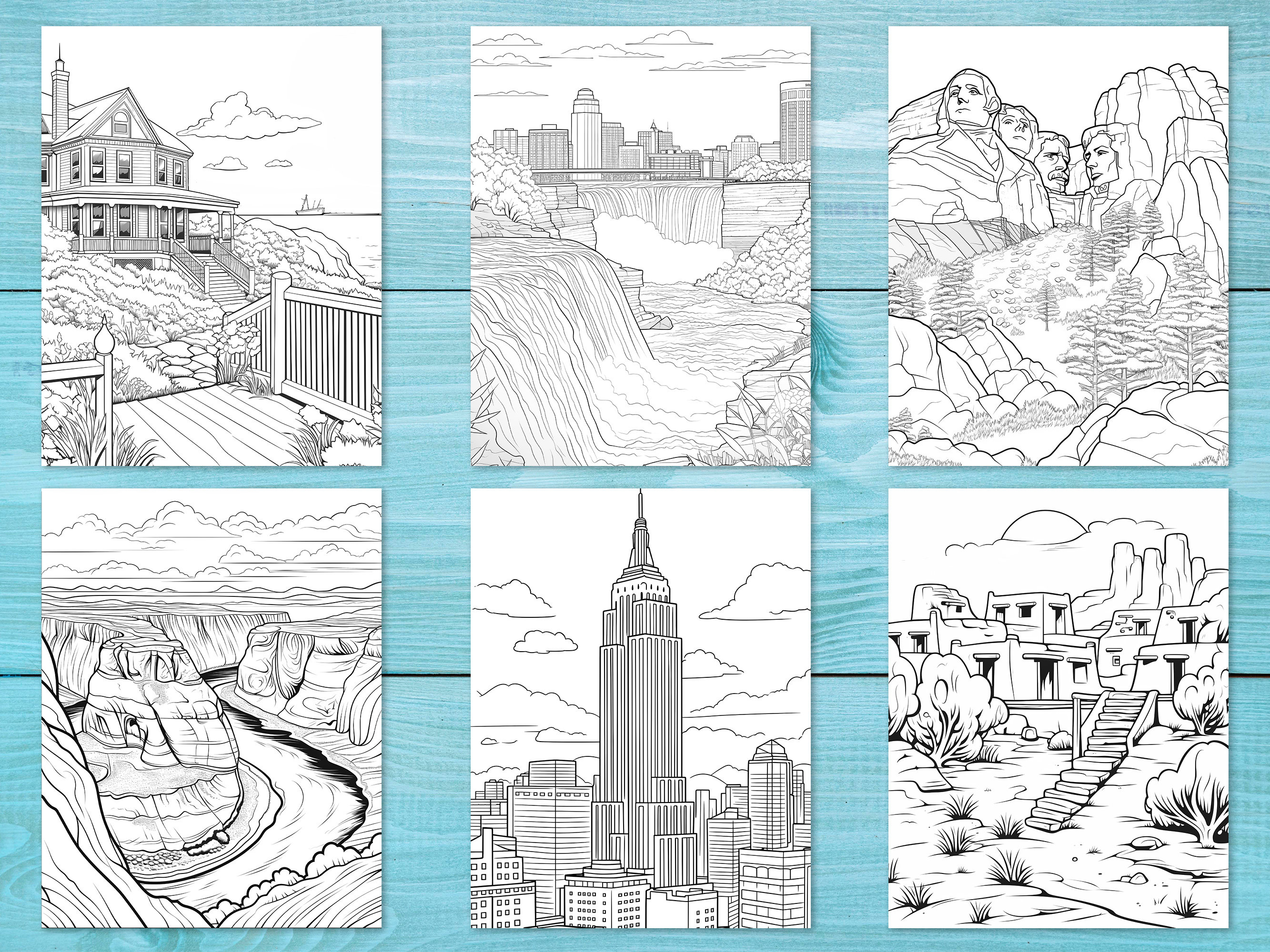 USA Landscape Coloring Pages, 40 Printable USA Landmarks Coloring Book ...