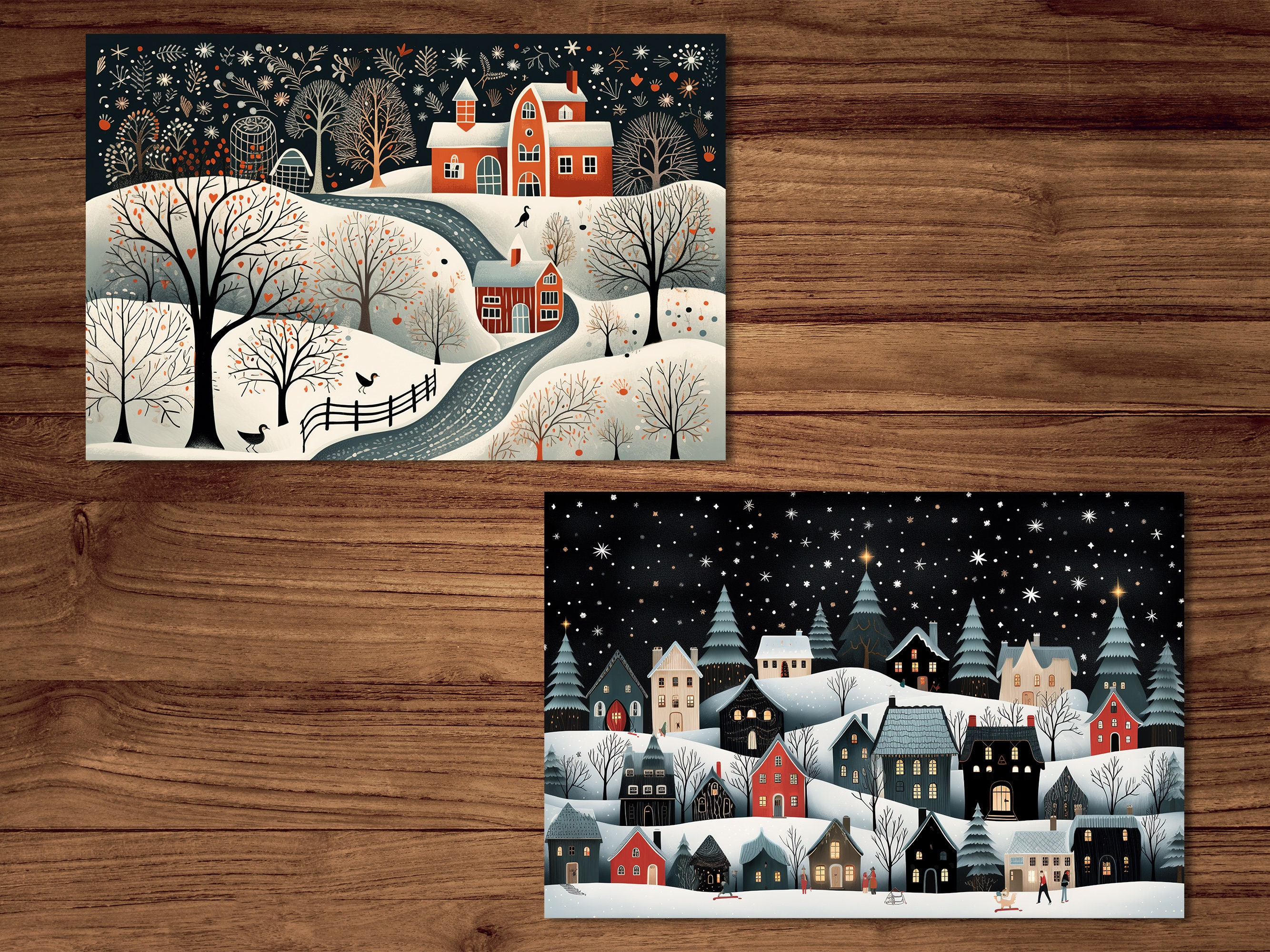 Christmas Postcards, 6 Printable Winter Postcard Digital Download ...
