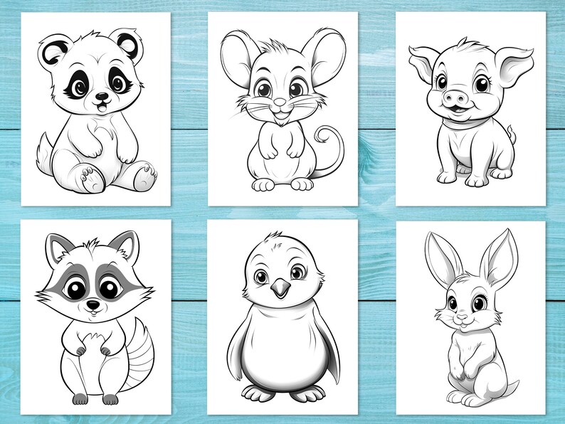 Cute Animals Coloring Book, 32 Printable PDF Pages for Kids, Cartoon ...