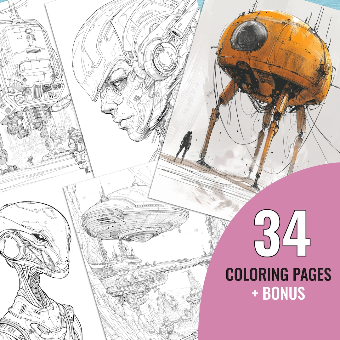 Sci-fi Coloring Book, 34 Printable Fantastic Pages for Adults and Kids ...