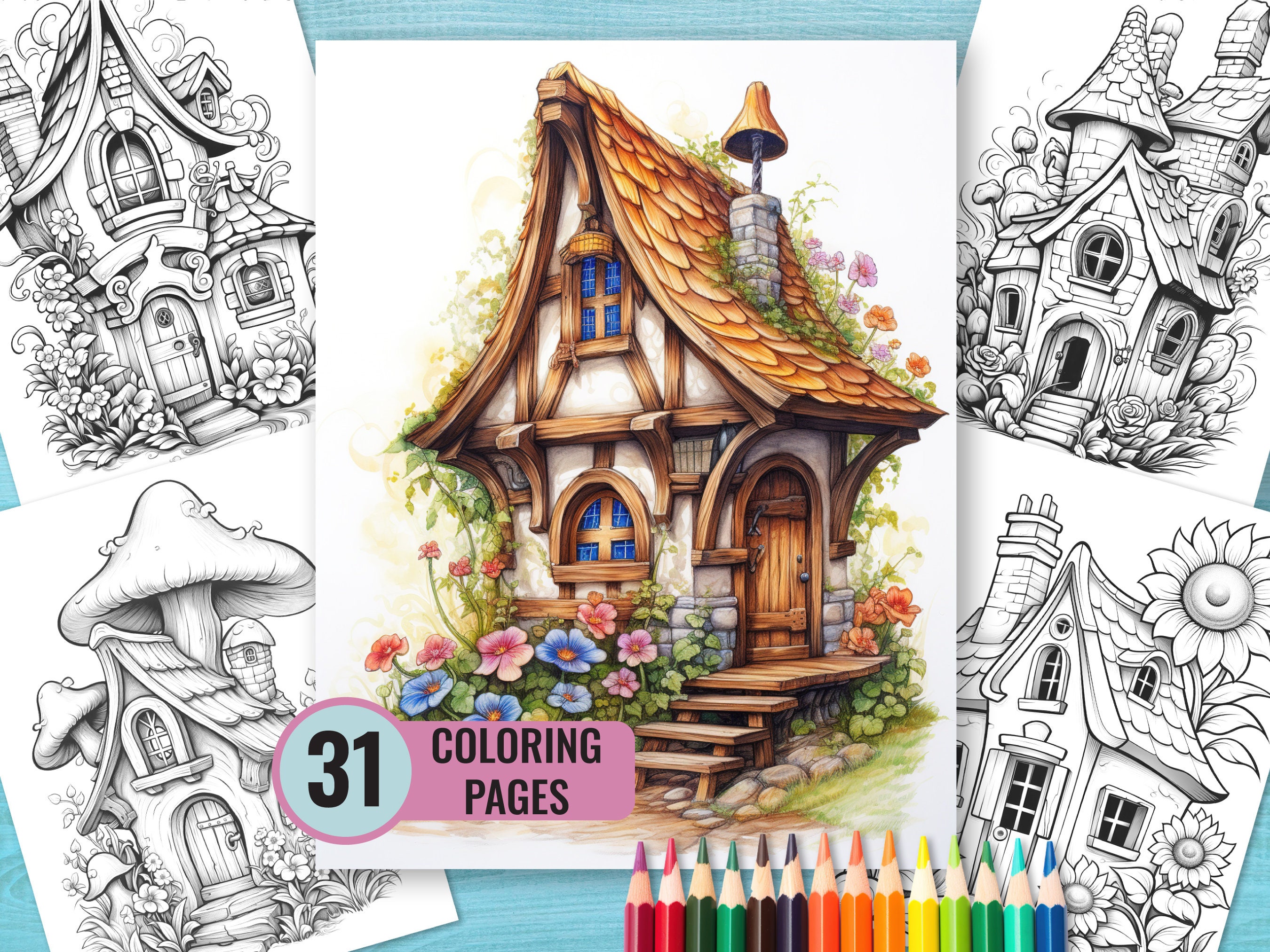 Flower Houses Coloring Book 31 Printable Blooming Homes - Etsy