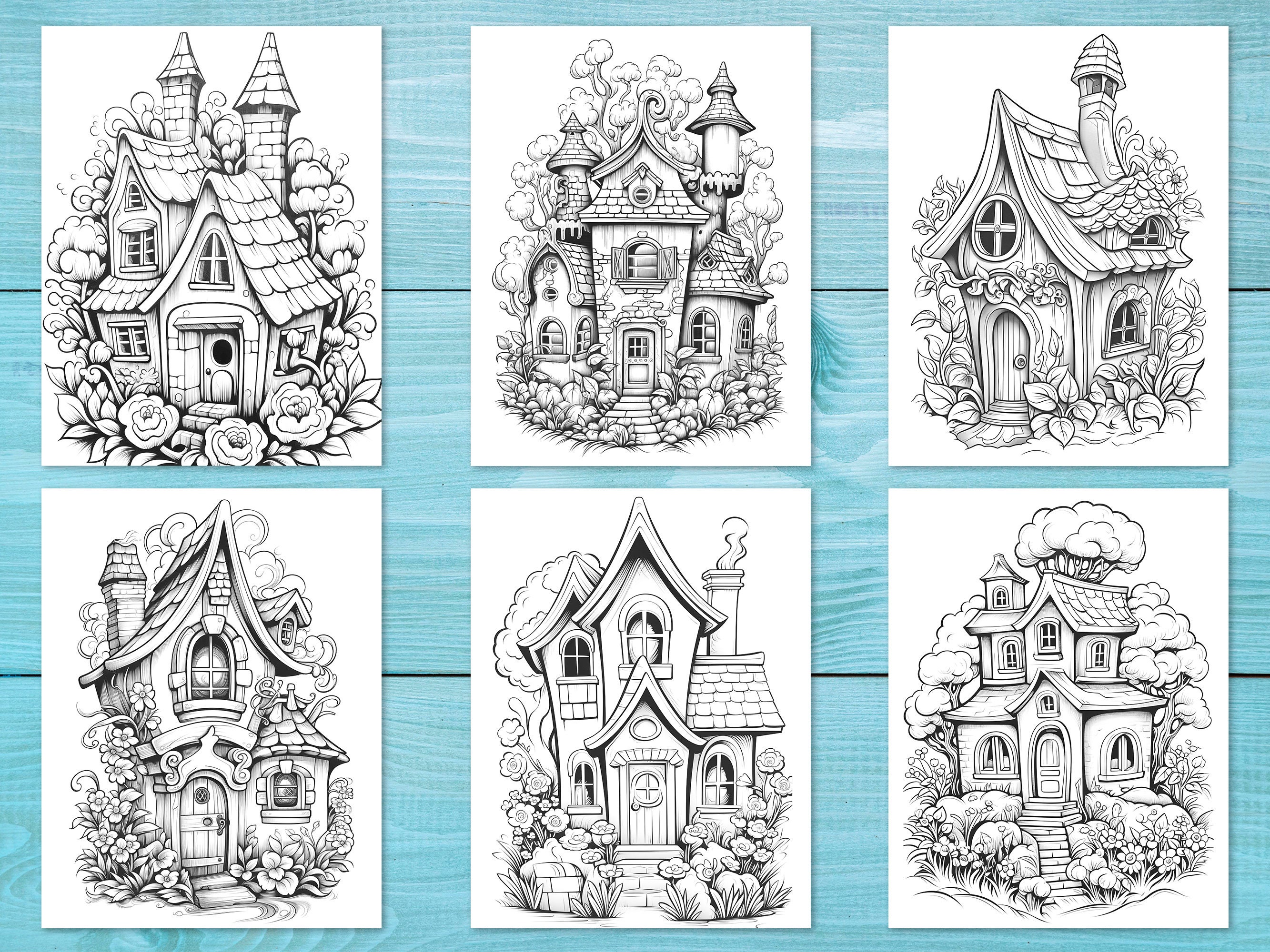 Flower Houses Coloring Book 31 Printable Blooming Homes - Etsy