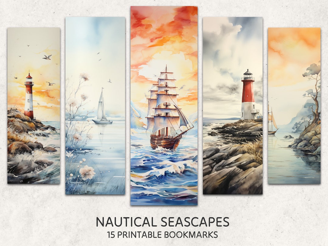 Nautical Bookmark 15 Printable Bookmarks Digital Download Lighthouse ...