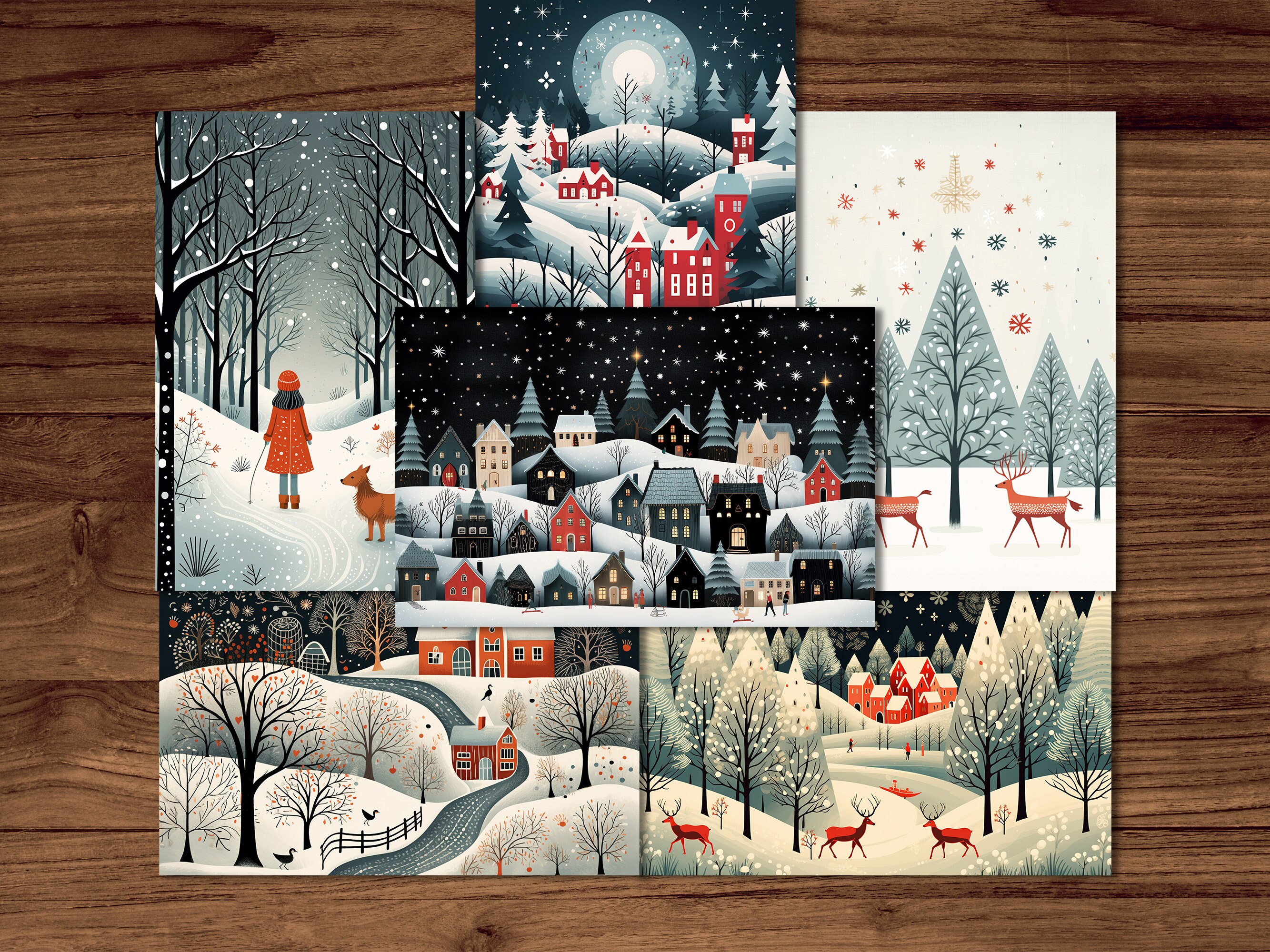 Christmas Postcards, 6 Printable Winter Postcard Digital Download ...
