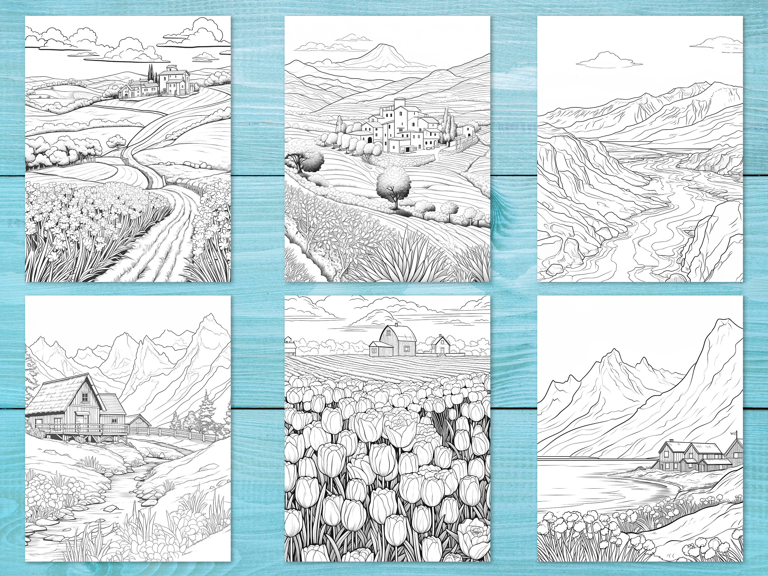 Europe Landscape Coloring Pages 37 Printable Scenery Coloring - Etsy