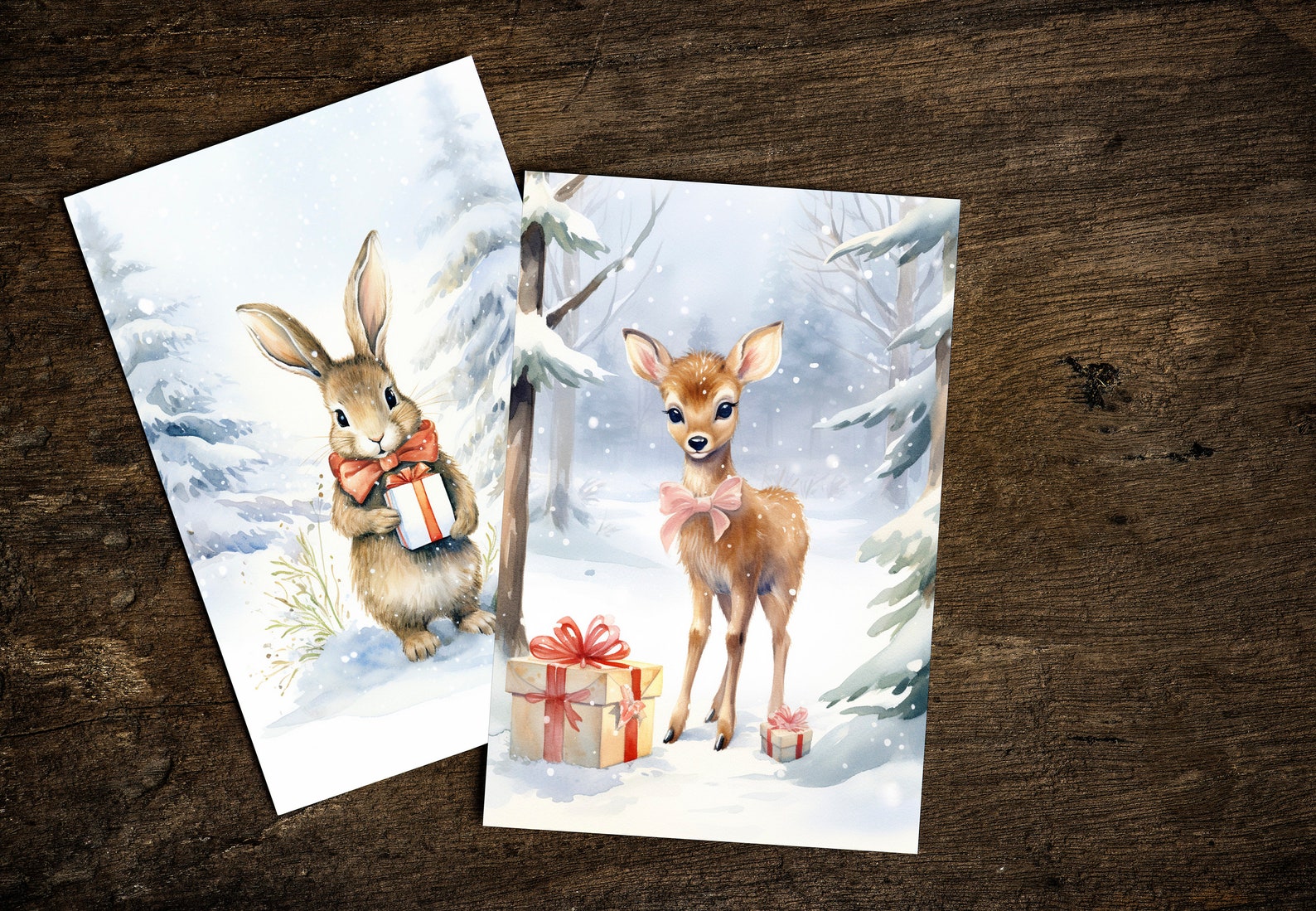 Animals in Winter Forest Postcards, 6 Printable Christmas Postcard ...
