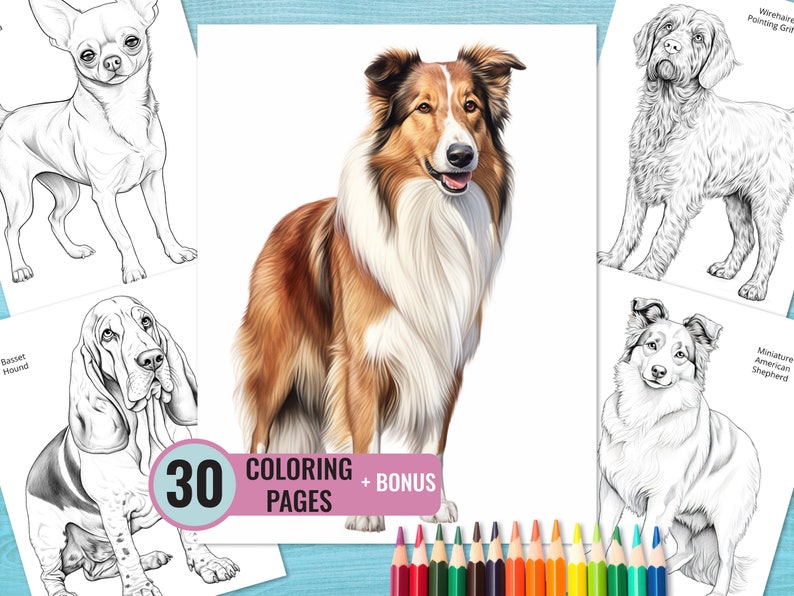 Dogs Coloring Book, 30 Printable Dog Breeds Coloring Pages for Kids and ...