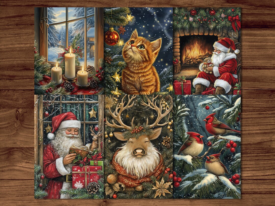 Festive Christmas Postcards | Printable Holiday Card Set | Whimsical ...