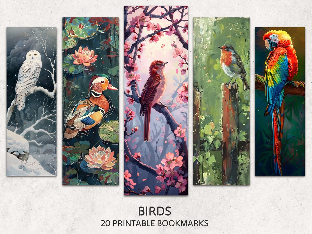 Birds Bookmarks 20 Printable Colorful Bookmarks Digital Download ...