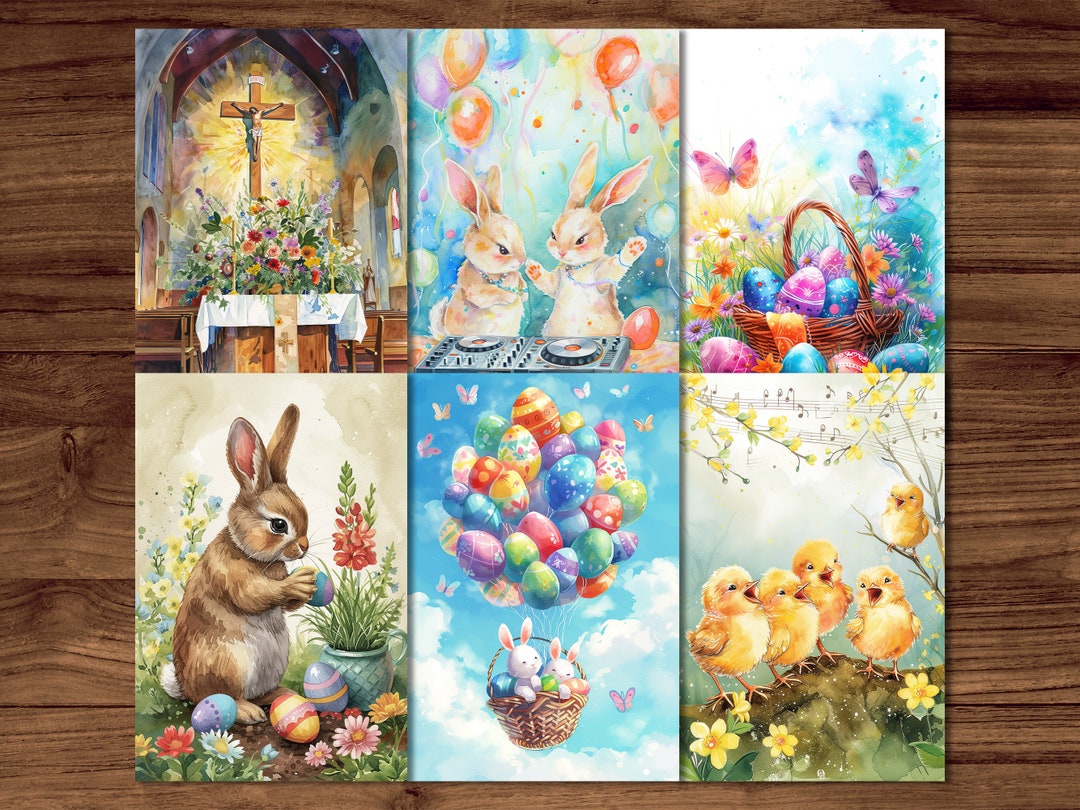 Easter Cards, 6 Printable Postcard Digital Download, Watercolor Style ...