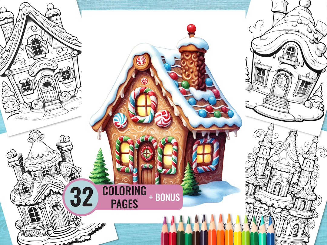 Dessert Christmas Houses Coloring Book, 32 Printable Fruitcake House ...