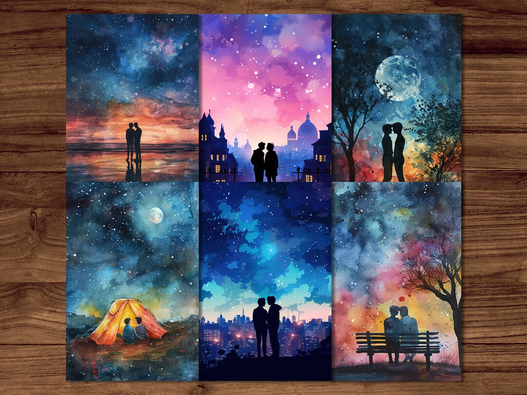 Gay Romantic Postcards, 6 Printable LGBT Postcard Digital Download, Gay ...