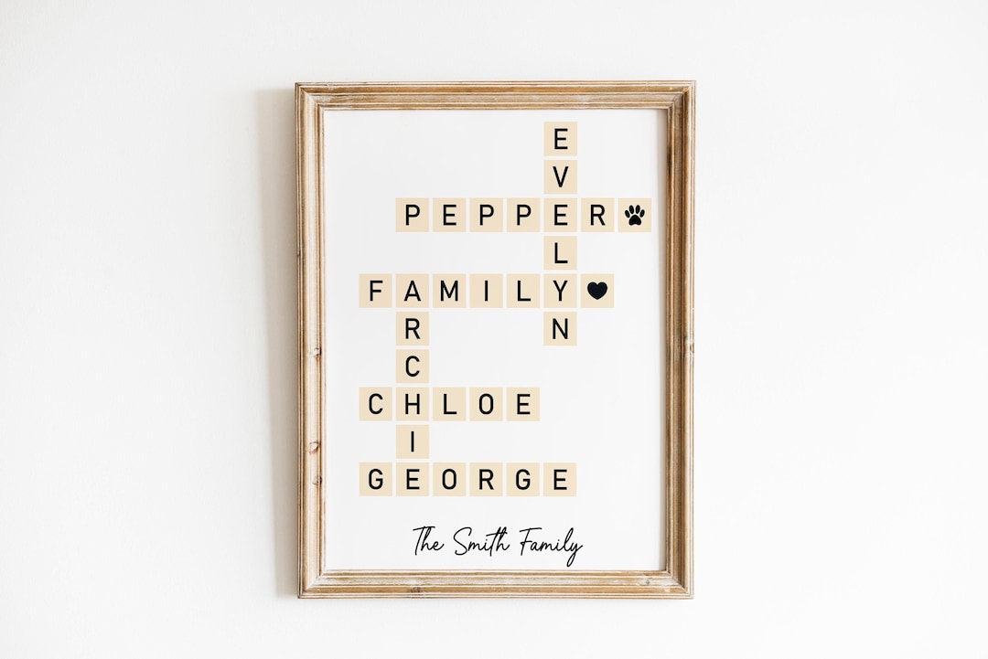 Custom Crossword Puzzle Print | Personalized Family Name Art | Unique ...