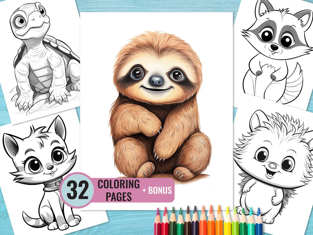 Cute Animals Coloring Book, 32 Printable PDF Pages for Kids, Cartoon ...