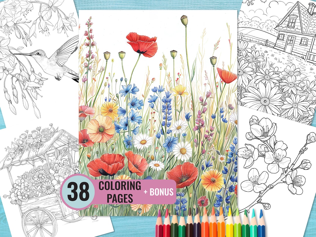 Spring Bloom Coloring Book, 38 Printable Blooming Flowers Pages for ...