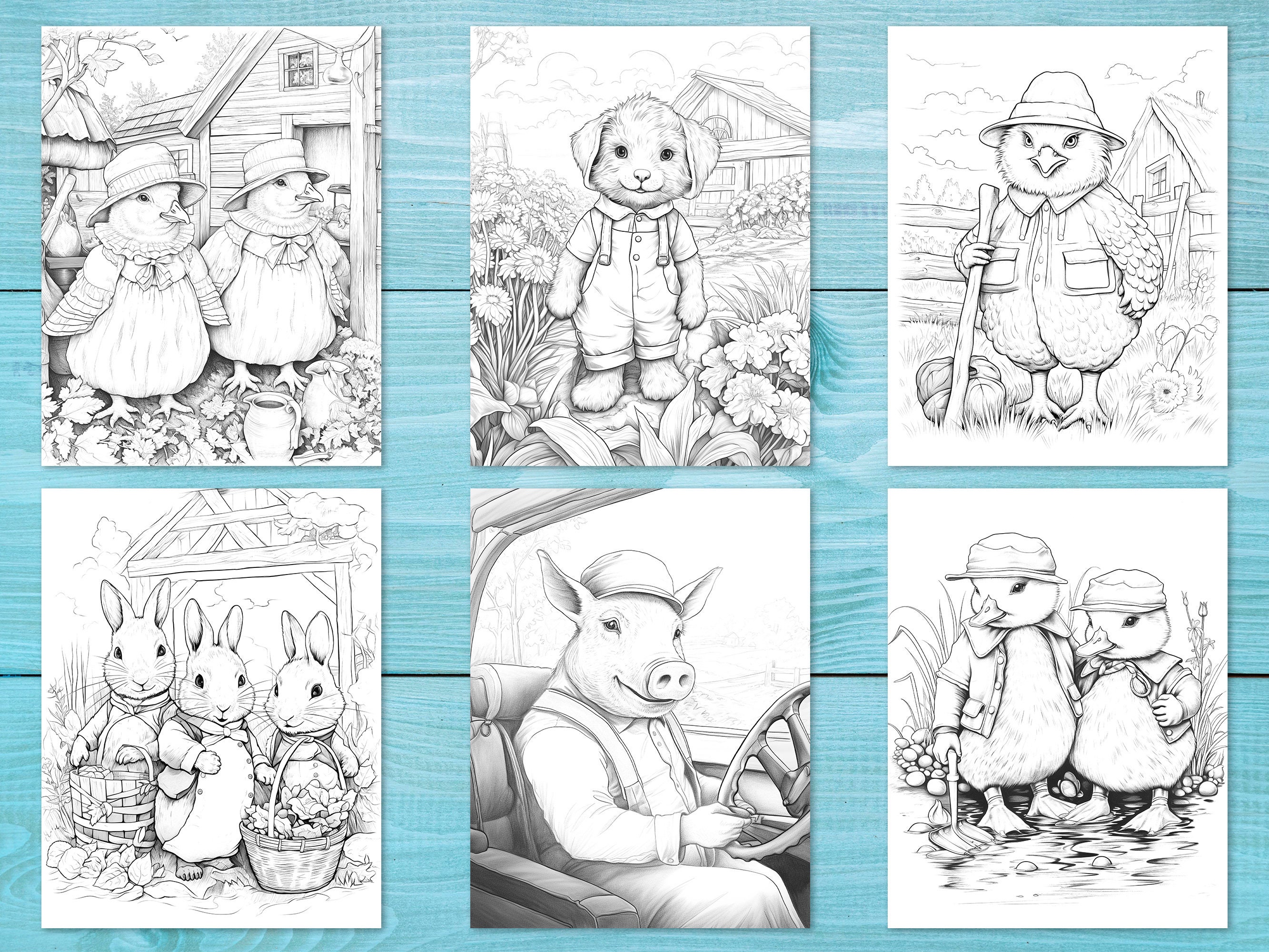 Farm Animals Coloring Book, 31 Printable Pages for Adults and Kids ...