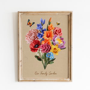Unique Birth Flower Family Bouquet Custom Digital Print Download ...