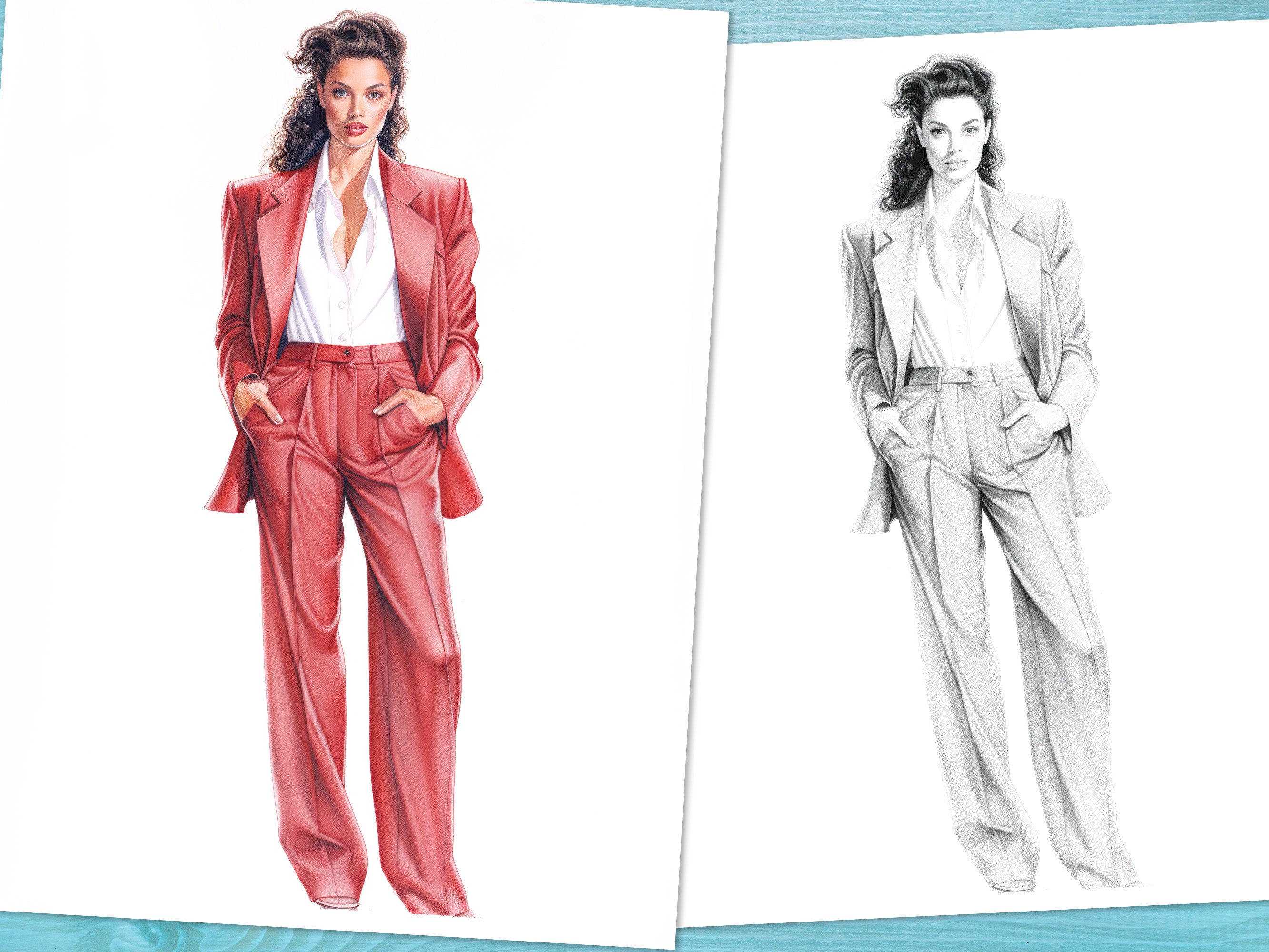 Fashion Women Coloring Pages for Adults, Female Outfits in 90s Coloring ...