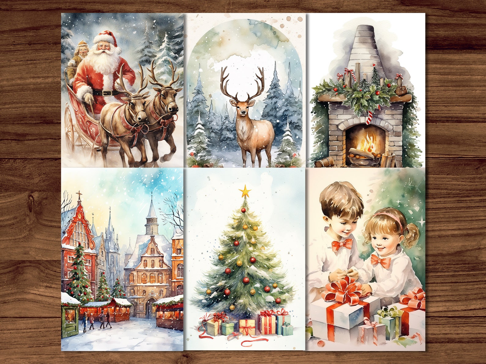 80s Style Christmas Postcards, 6 Printable Winter Postcard Digital ...