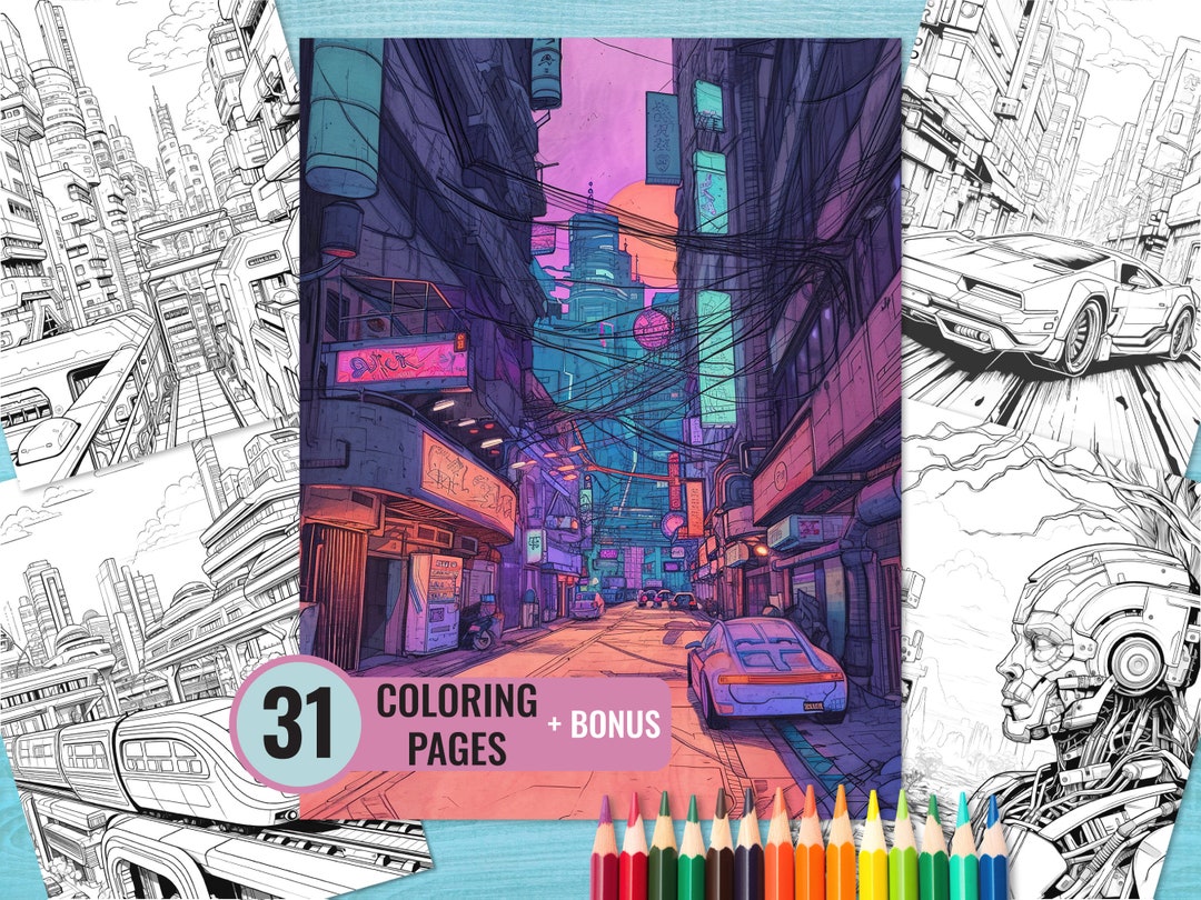 Cyberpunk Coloring Book, 31 Printable Fantastic Pages for Adults and ...