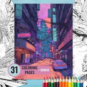 Cyberpunk Coloring Book, 31 Printable Fantastic Pages for Adults and ...