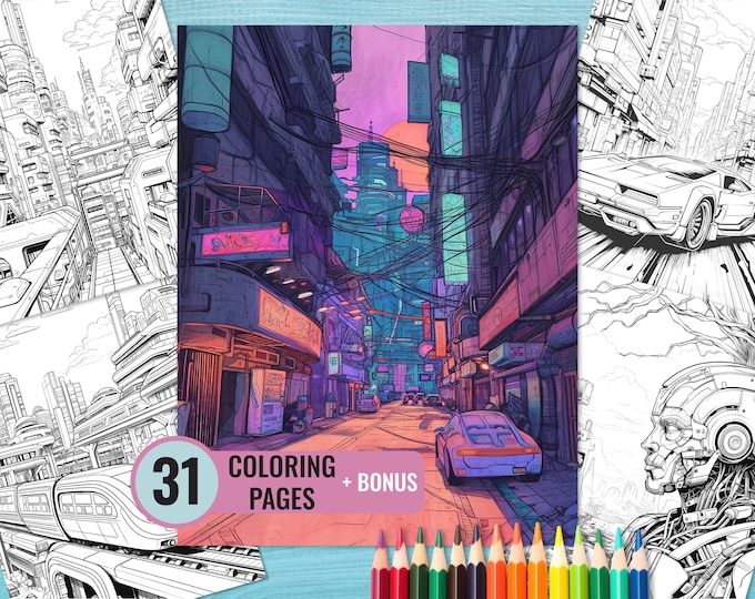 Cyberpunk Coloring Book, 31 Printable Fantastic Pages for Adults and ...
