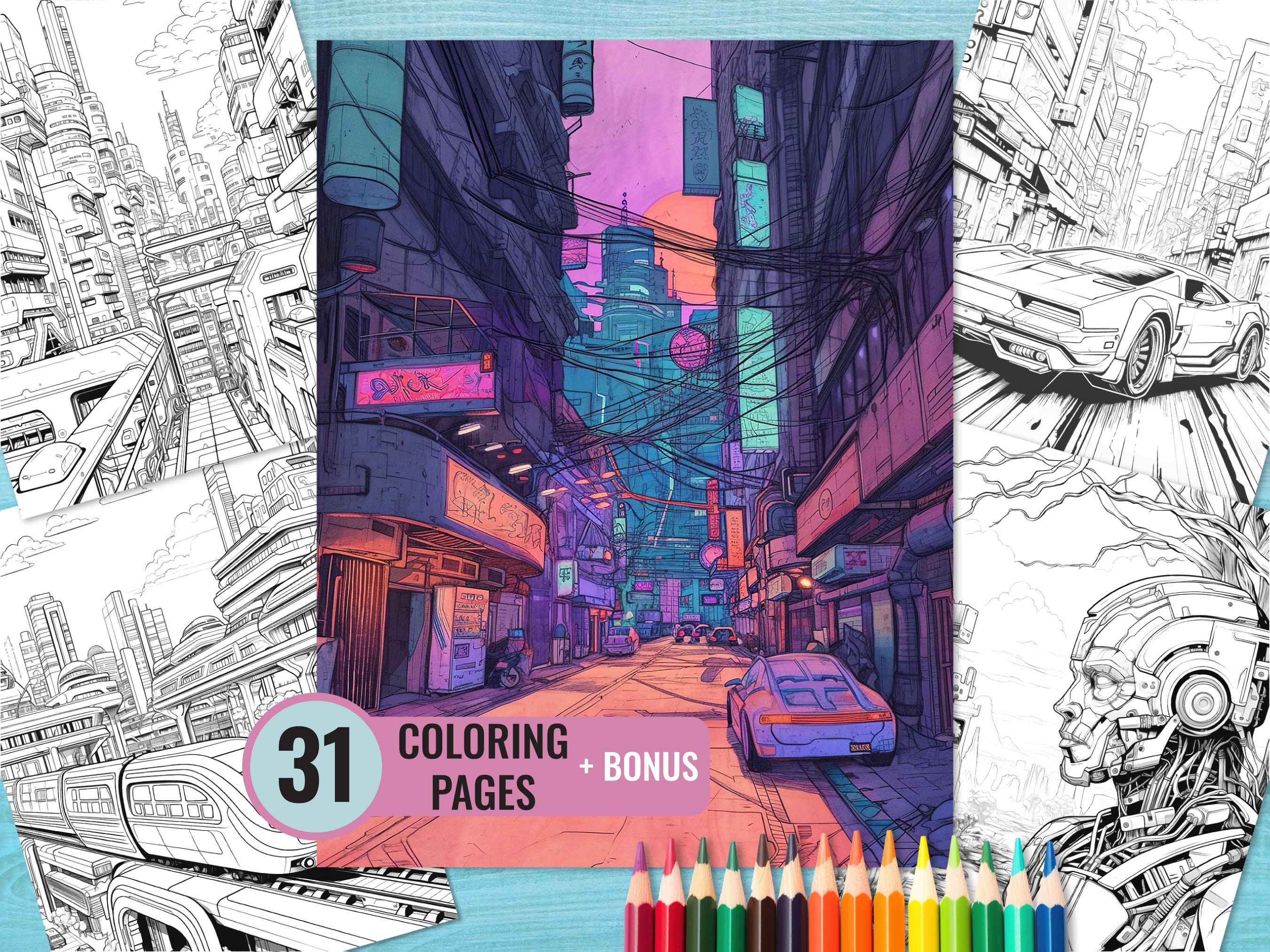 Cyberpunk Coloring Book, 31 Printable Fantastic Pages for Adults and ...