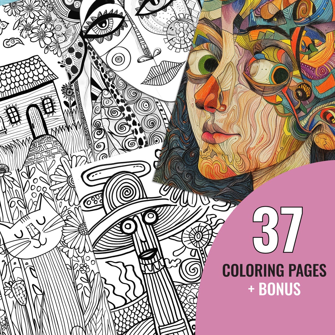 Naive Art Coloring Book, 37 Printable Abstract Pages for Adults and ...