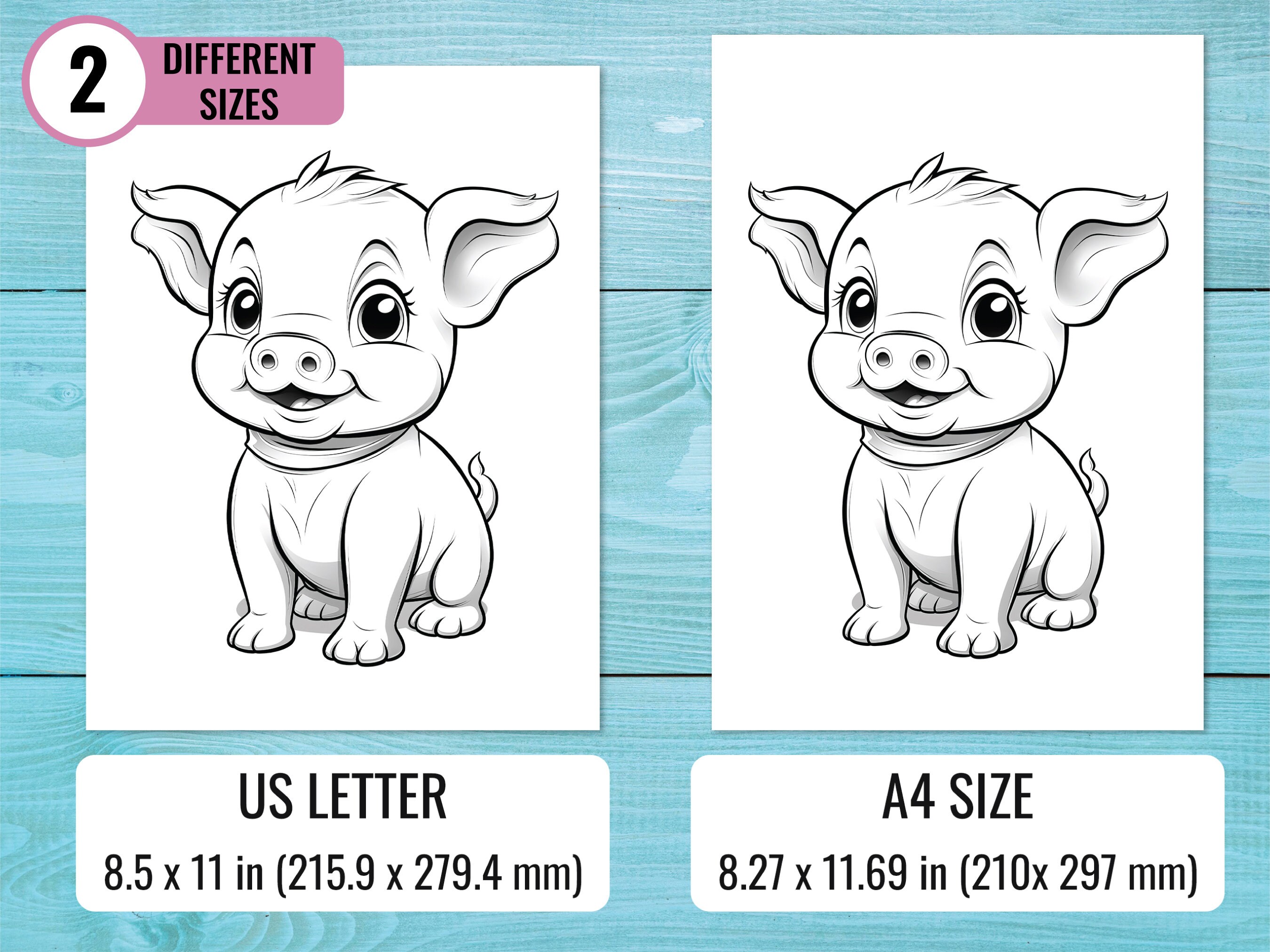 Cute Animals Coloring Book, 32 Printable PDF Pages for Kids, Cartoon ...