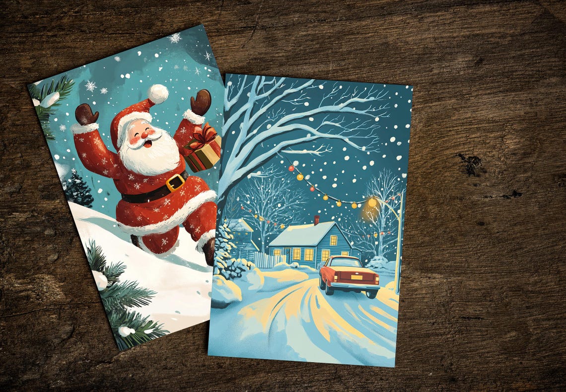 Festive Christmas Postcards | Printable Holiday Card Set | Modern ...