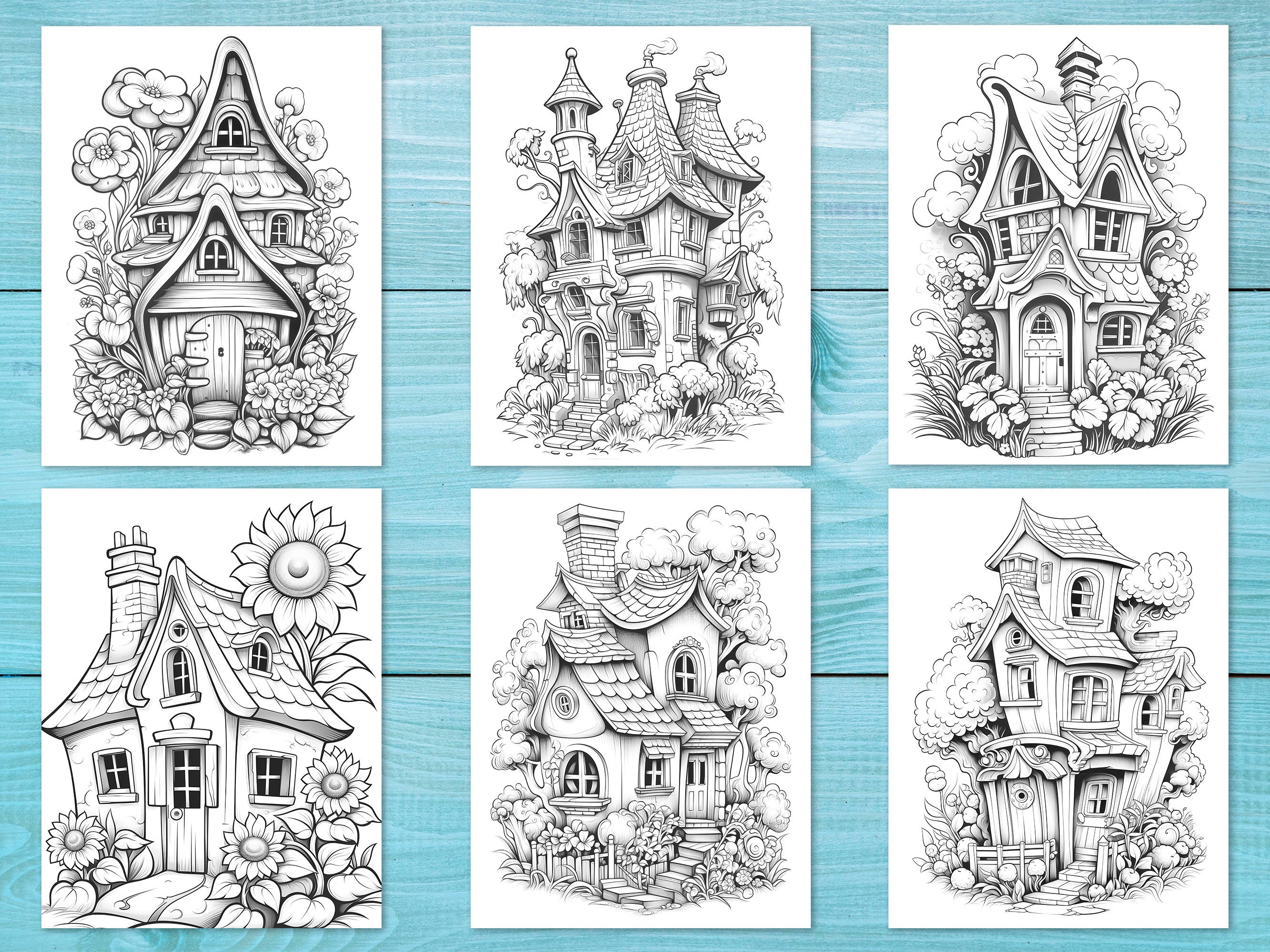 Flower Houses Coloring Book 31 Printable Blooming Homes - Etsy