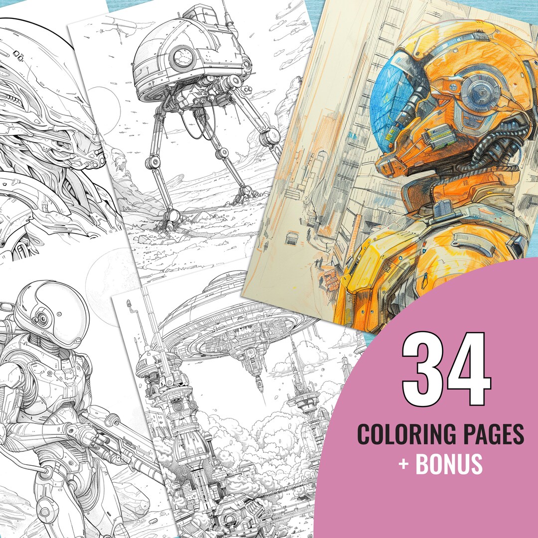 Fantastic Coloring Book, 34 Printable Sci-fi Pages for Adults and Kids ...