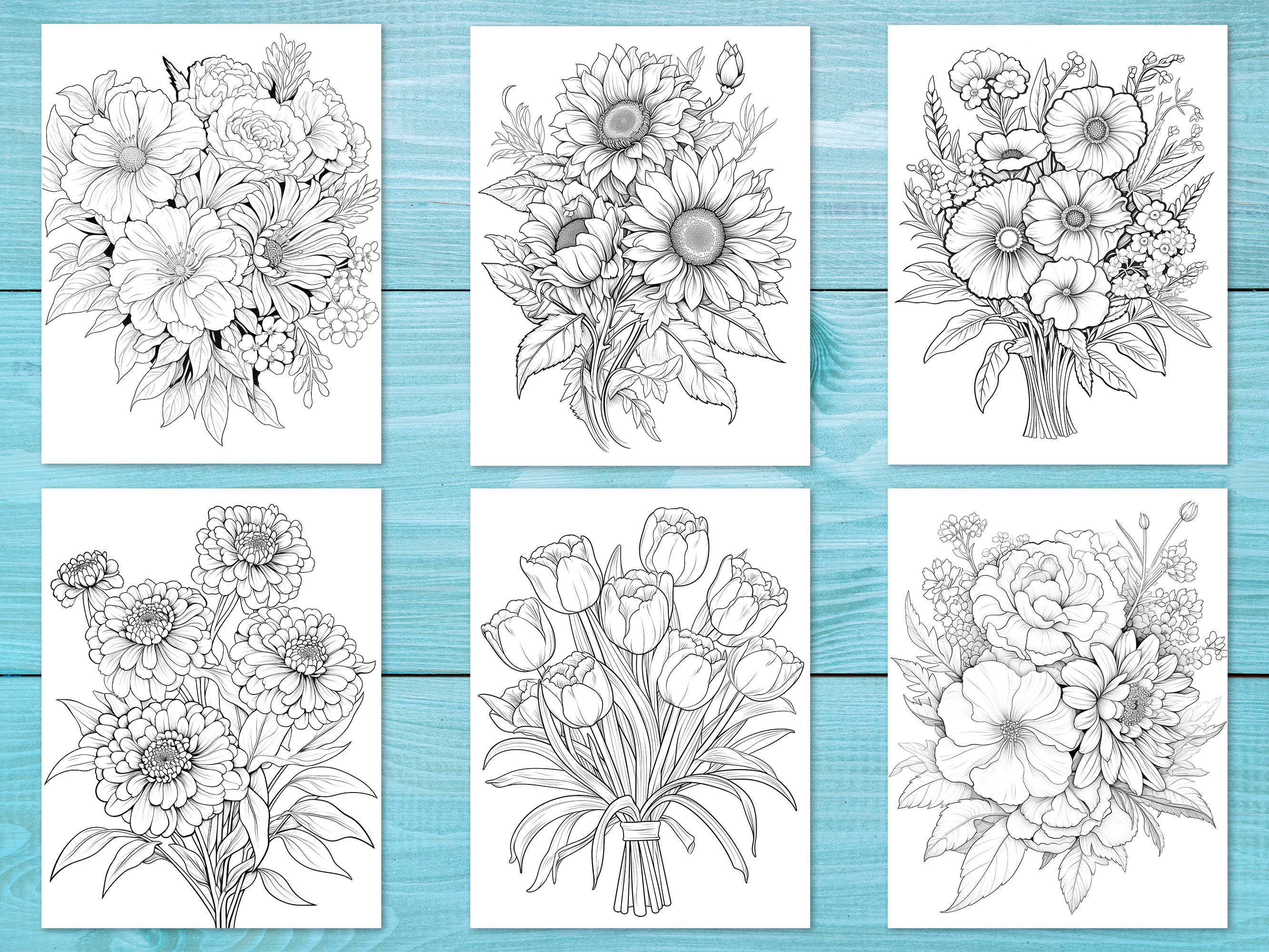 Flower Bouquet Coloring Book 35 Printable PDF Pages for - Etsy