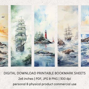 Nautical Bookmark 15 Printable Bookmarks Digital Download Lighthouse ...
